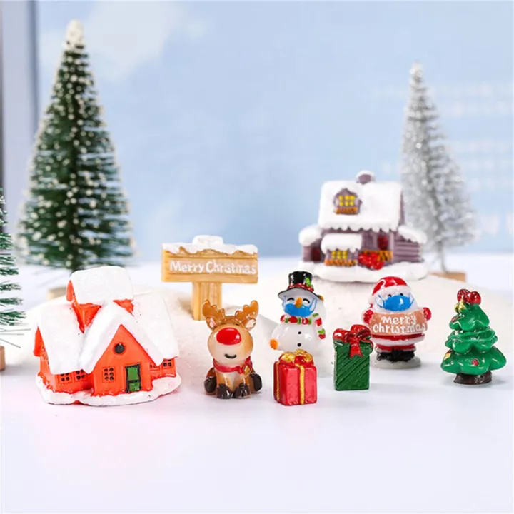 Figurines Resin Miniatures Christmas Tree Snowman Home Ornament Micro ...