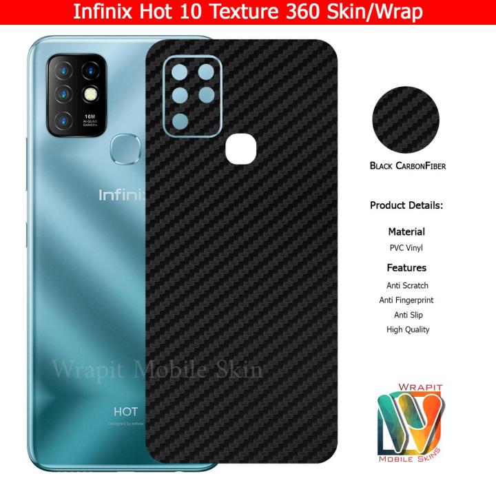 Infinix Hot 10 Skin/Wrap 360 Protection Carbon fiber/ Matte/ Transparent/ Leather Back Only ...