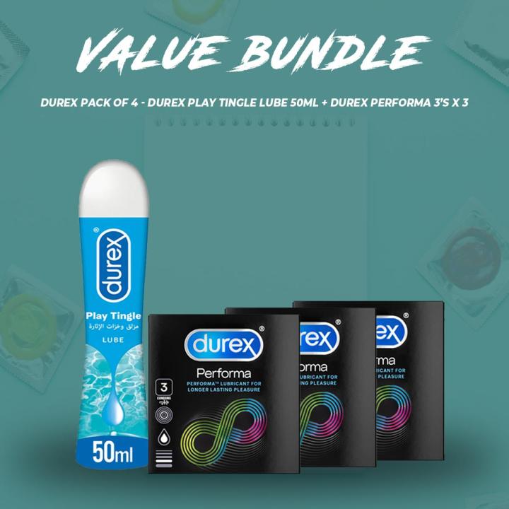 Durex Pack of 4 - Durex Performa Condoms 3's x 3 + Durex Play Tingle Lube 50ml | Daraz.pk