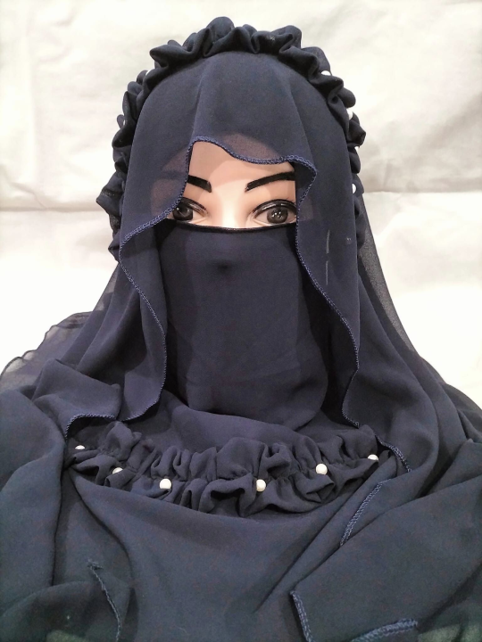 CROWN READY TO WEAR NIQAB WITH PEARLS – NAVY BLUE | Daraz.pk