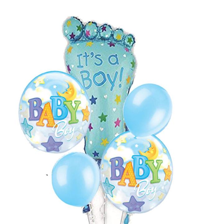 Jumbo Size Baby Foot Foil Balloon With 2 Round Baby Boy Shower Foil ...