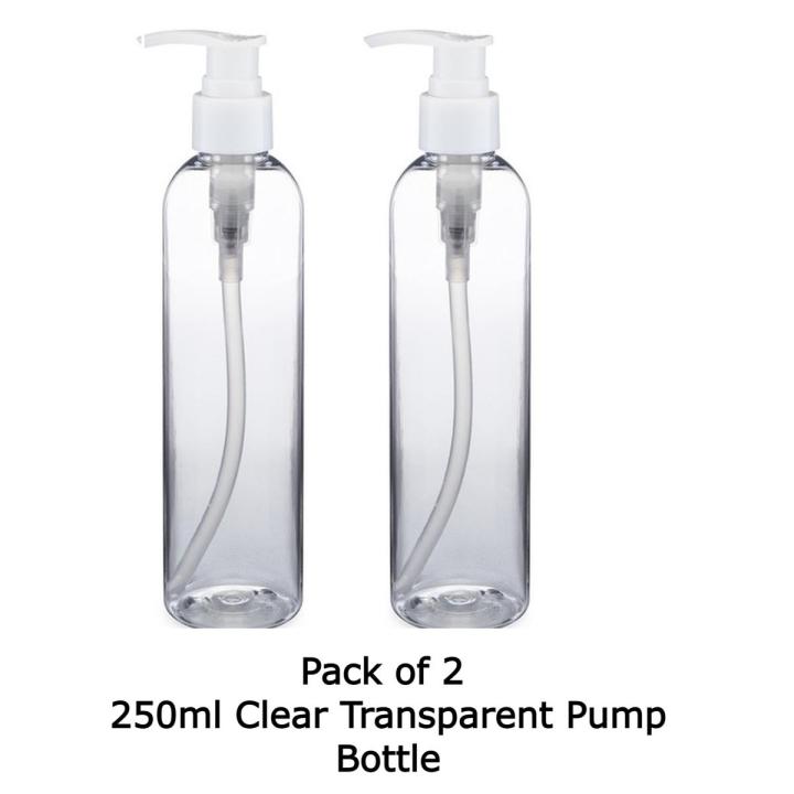 Pack of 2 Clear Transparent Empty Plastic Pump Bottles 250ml Travel ...