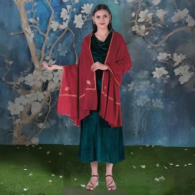 Maroon Kashmiri Stoler For Girls 4 Border Pashmina Muffler ...