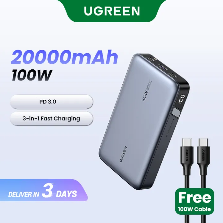 UGREEN 20000mAh 100W PD Power Bank, Dual USB-C (100W + 30W) + 22.5W USB ...