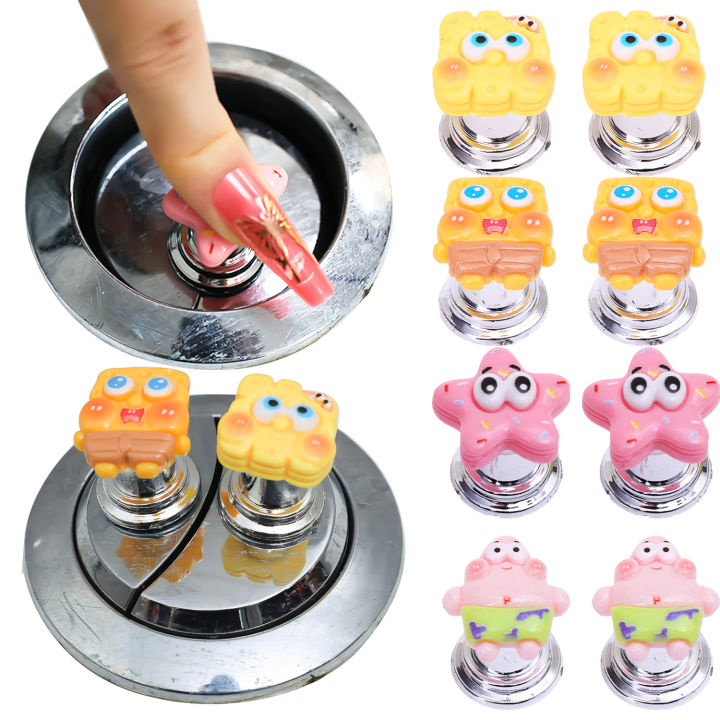 2Pcs/set SpongeBob Toilet Tank Presser Bathroom Flush Switch Aid ...