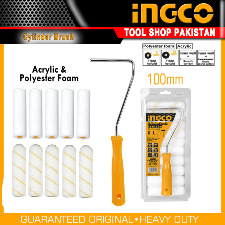INGCO Cylinder BrushPaint Roller 4 Inch 12in1 SET | Daraz.pk