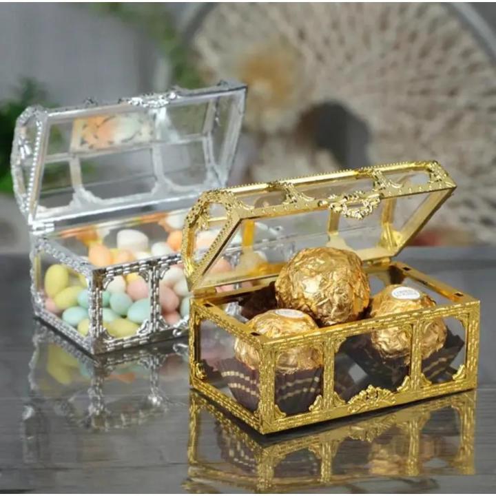 Bid Box / Gift Boxes Gold and Silver Color Chest Design Plastic Candy ...