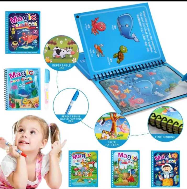 Magic Water Book, Water Drawing Book, Reusable Doddle Book with Pen for ...