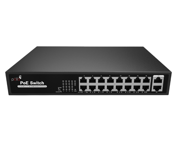 Network Switch 16 port 10/100Mbps PoE switch with 2 Gigabit Uplinks and ...