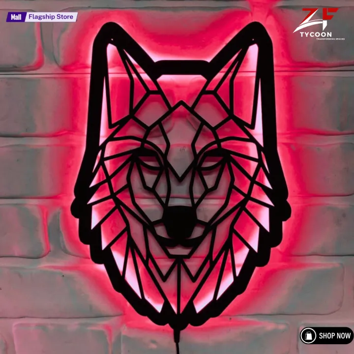 ZF Geometric Wolf lighted-up Wooden 7mm Thickness Imported Sheet Wall ...