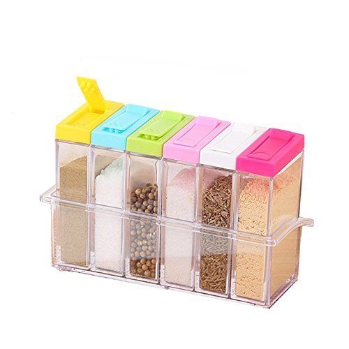 6pcs/set Spice Rack Spice Jars Acrylic Seasoning Masala Box Salt and ...