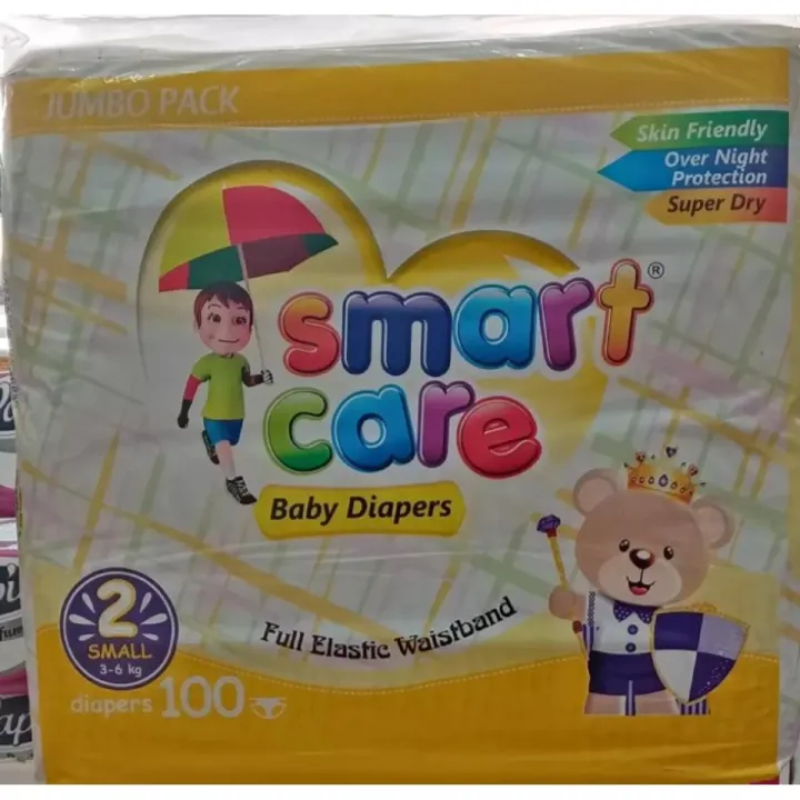 SMART CARE BABY DIAPERS-SMALL (2)-3 TO 6 KG-JUMBO PACK-100 PCS | Daraz.pk