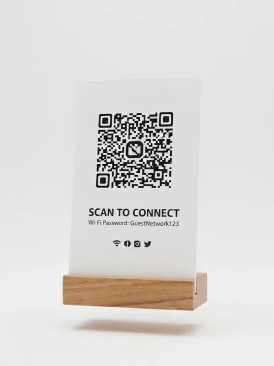 4mm Milky White Acrylic with Wooden Base || NFC Enabled & QR Code ...