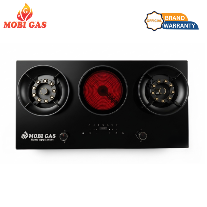 Mobi Gas Hybrid X-321 2026 Built-In Hob | 2 Brass Flip Burners + 2000W ...
