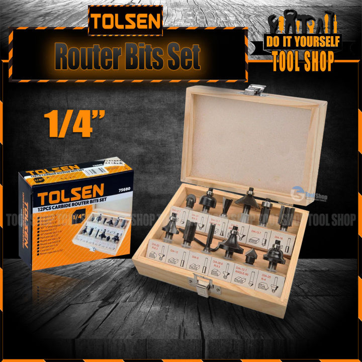 Tolsen 12 pcs Router Bit Set Shanks Tungste Carbide Rotary Tool Wood ...