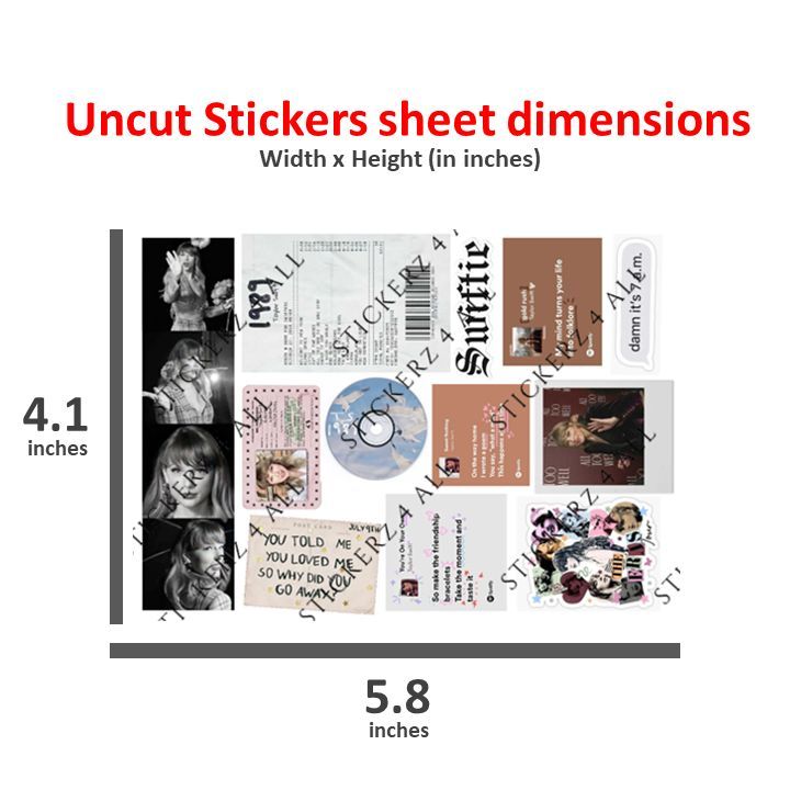4 uncut TAYLOR SWIFT sticker sheets A6 size based on her famous albums ...