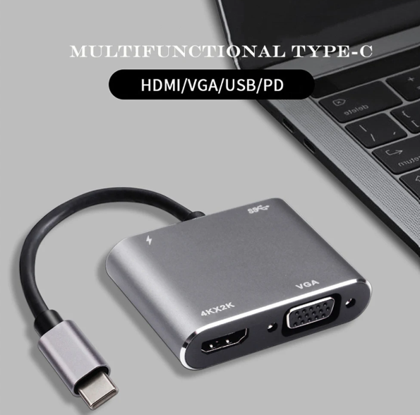 USB C To HDMI VGA Adapter Type-C Digital AV Multiport Adapter ...