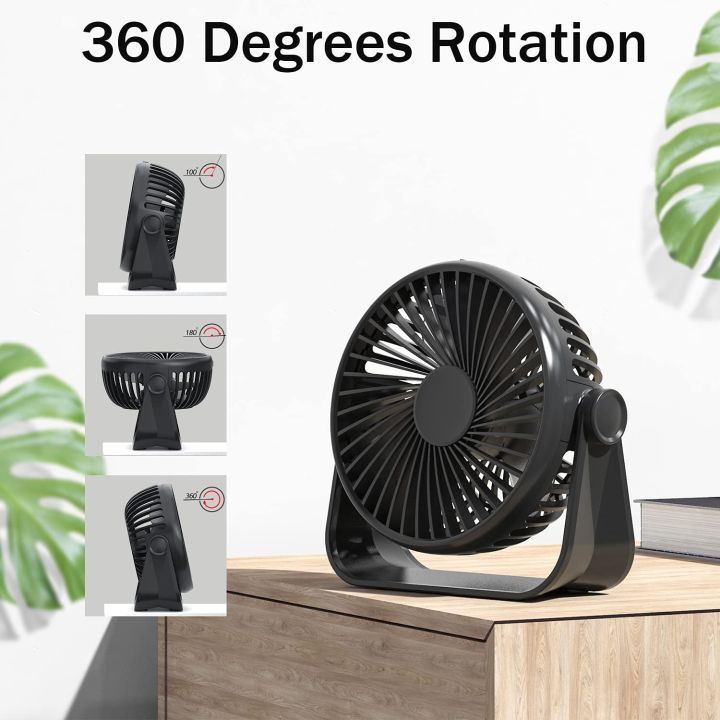 Compact 5-Inch 3-Speed USB Rechargeable Desk Fan with Rechargeable ...