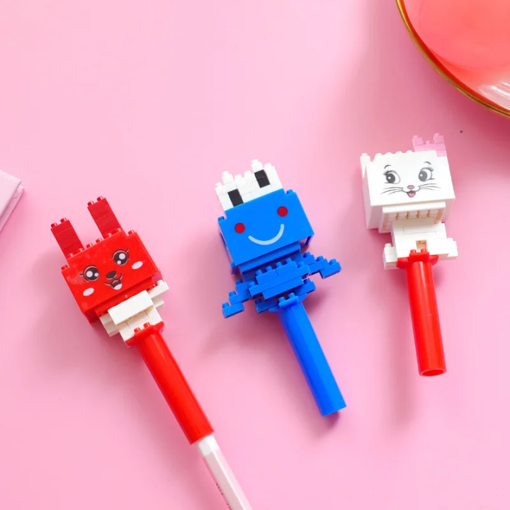 Creative cartoon building block assembled toy pencil sharpener children ...