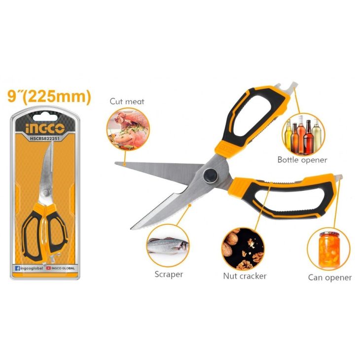 Ingco 5 in 1 Kitchen scissors 9" (Bottle opener, Can opener, nut ...