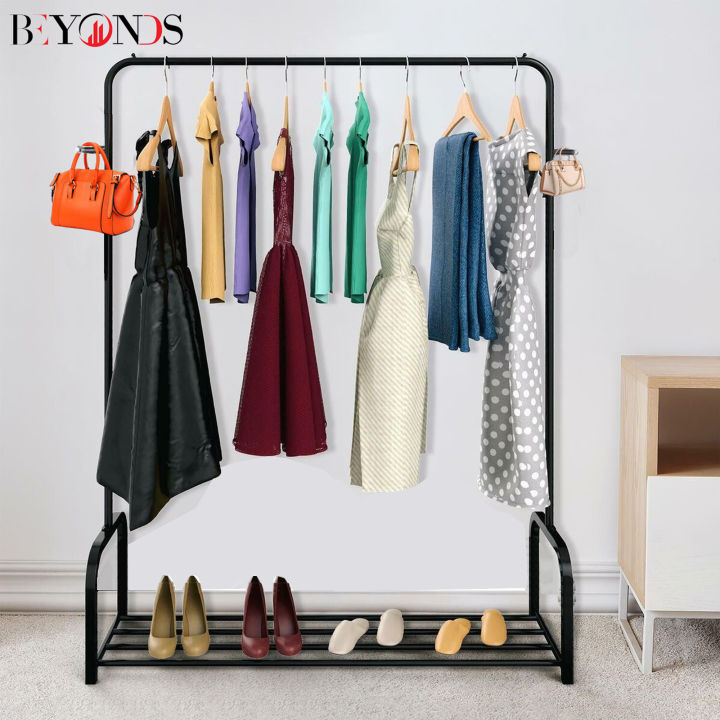 cloth hanging stand plus single shelf shoes rack black color best price ...