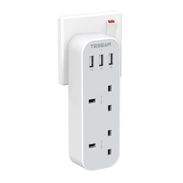 TESSAN 2 Way / 3 Way Extension Plug Power Socket Surge Protector with 3 ...