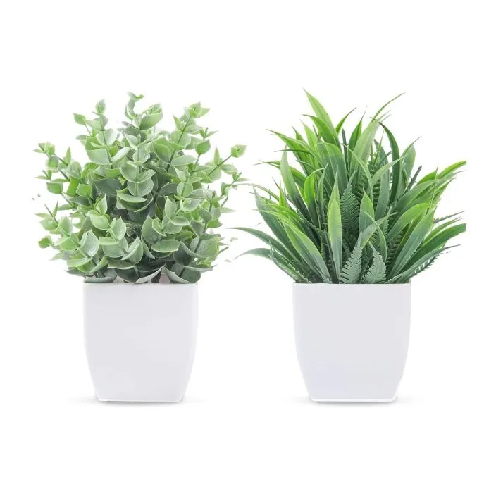 Pack Of 2 Mini Potted Plant Small Greenery Decor Artificial Mini Potted ...