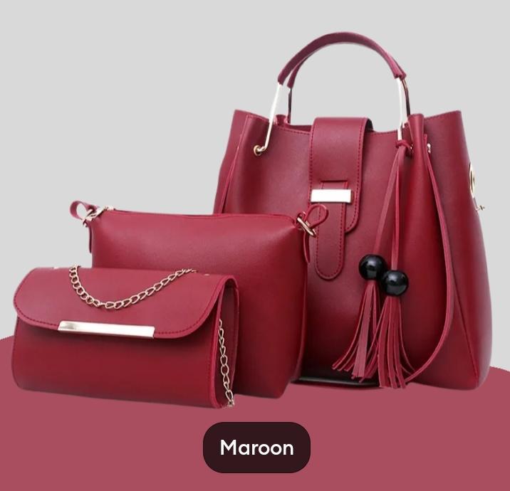 Ladies Handbags Pack of 3 Piece Set with Long Strap & Stylish Keychain ...