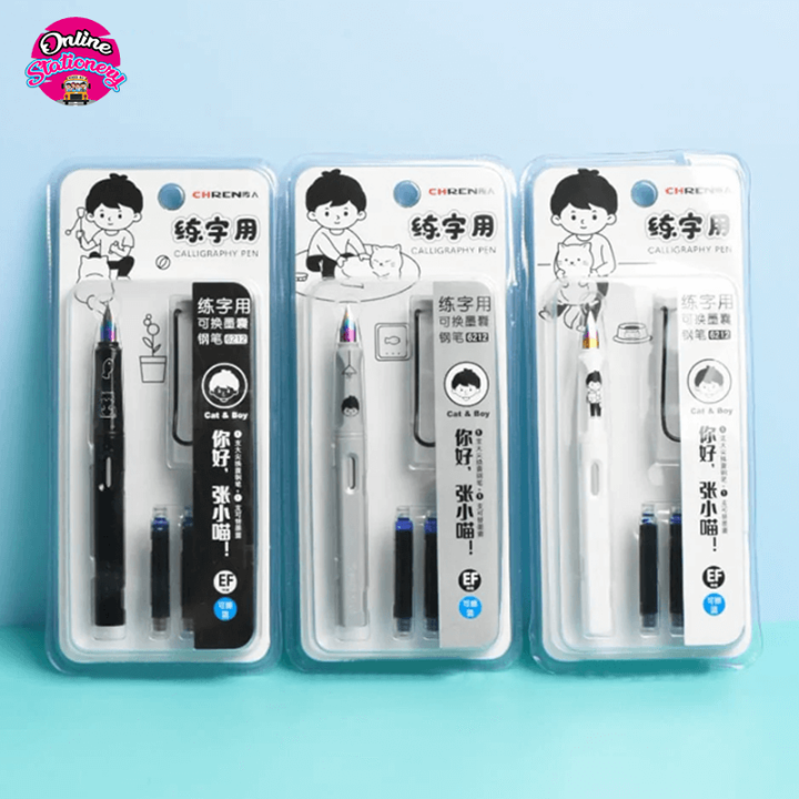 CHREN Cat & Boy Cute Fountain Pen Set With Refill Ink CR-6212 | Daraz.pk