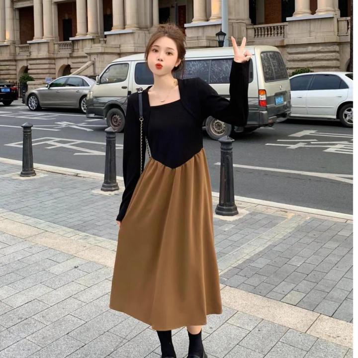 Design Sense Temperament Wild Retro Contrast Color Dress Spring and ...