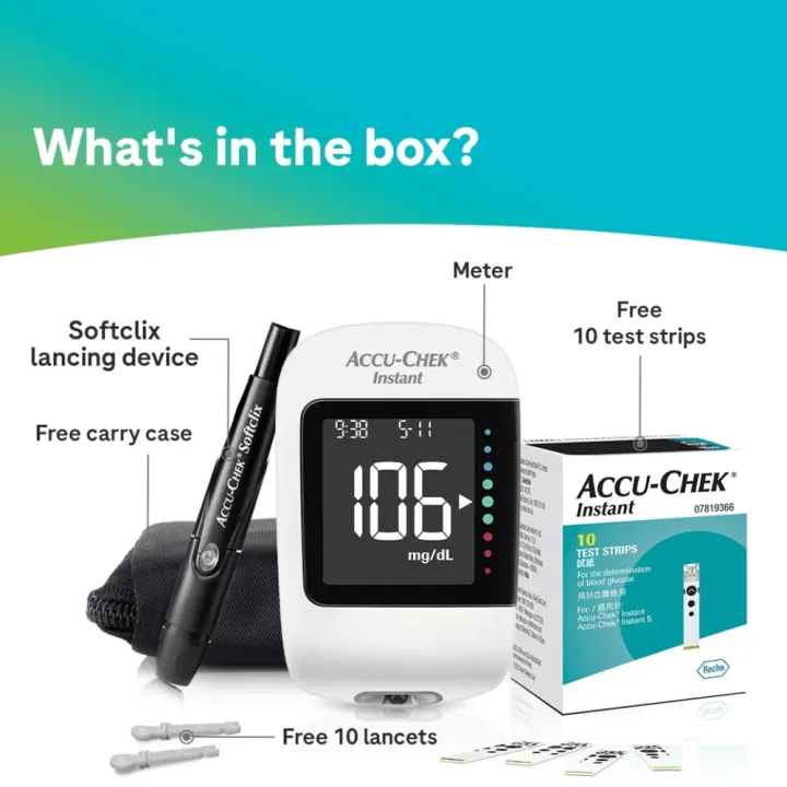 Accucheck instant glucometer with bluetooth & mysugar APP with 10 free ...