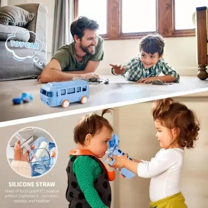 Cute Bus Shaped Water Bottle for Kids – 500ml Straw Water Bottle | Bus ...