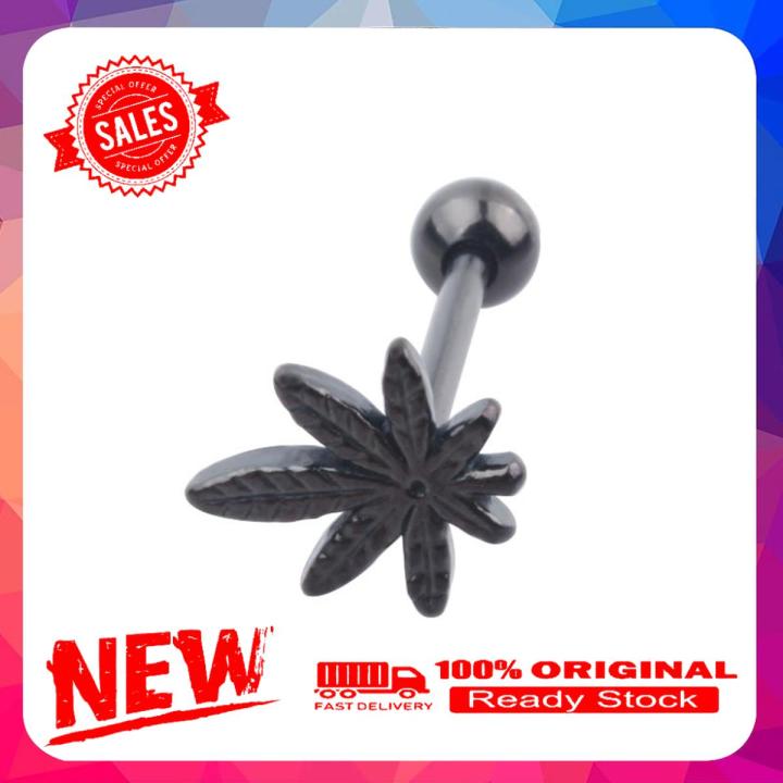 Fashion Leaf Barbell Tongue Ring Stainless Steel Body Piercing Unisex ...