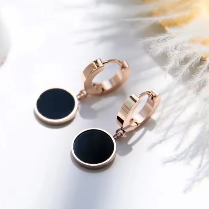 Simple round Earrings Classy design Female High-End Earrings black stainless steel ( rust proof ...