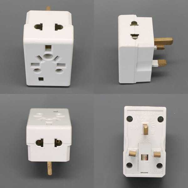 D&B Flat Pin Multi Plug Adapter with Fuse Protection and Light ...