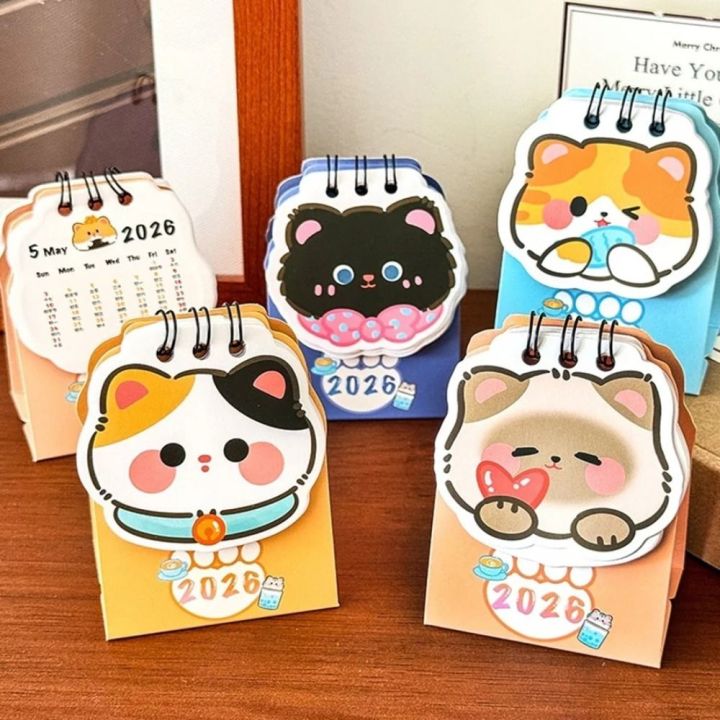 Cute Mini 2026 Desk Calendar Coil Portable Schedule Planner Cartoon Cat ...