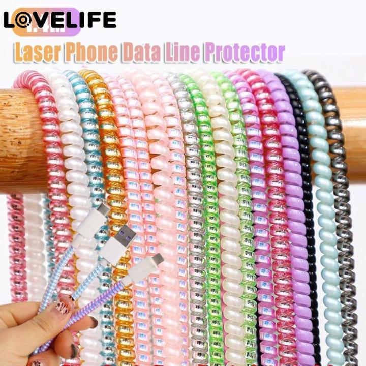 1.4M Colorful Laser Phone Data Line Protector Cover TPU Spiral USB ...