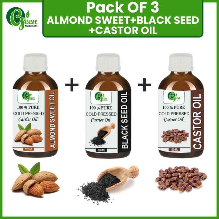 Pack of 3 - 100 % Pure & Natural Castor Oil + Black Seed Oil | Organic ...