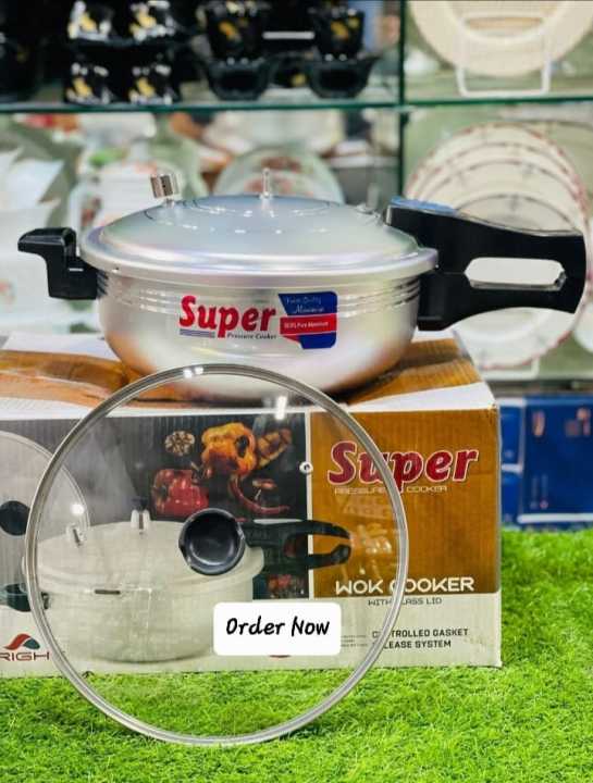 Super Heavy Duty Wok Pressure Cooker with Glass Lid – Grooved Design ...