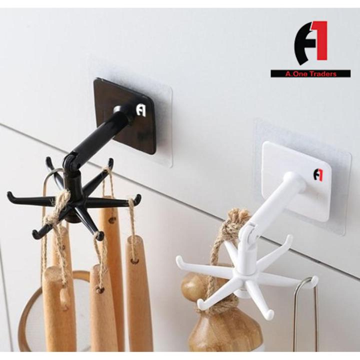 [High Quality ] Black/White wall hook 360 6 Hooks Kitchen 360° Rotating ...