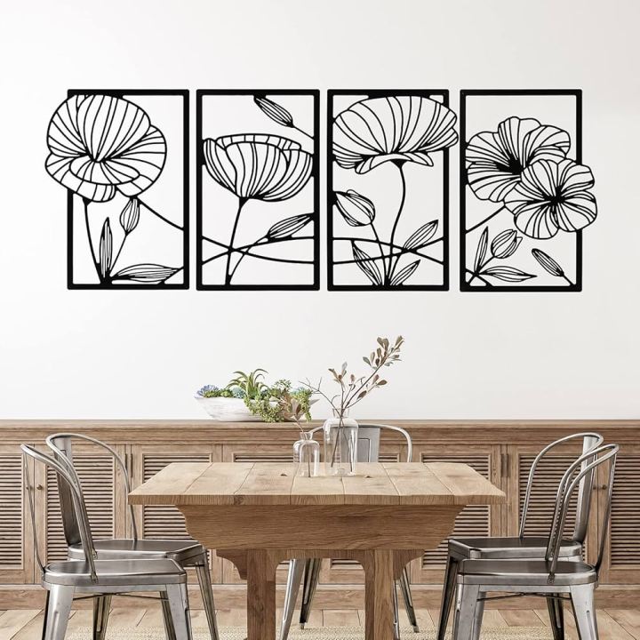 LifeStyle Glory 4 Piece Wooden Lotus Flower Wall Decor, Abstract Floral ...