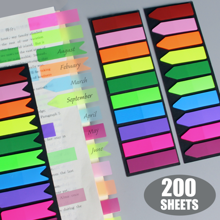 200 Sheets Sticky Notes Books Page Marker Self-adhesive Bookmarks ...