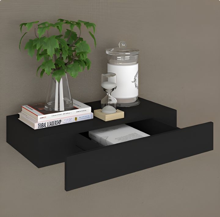 Flat Wall Mounted Shelves Nightstand Shelf With Drawer Wooden