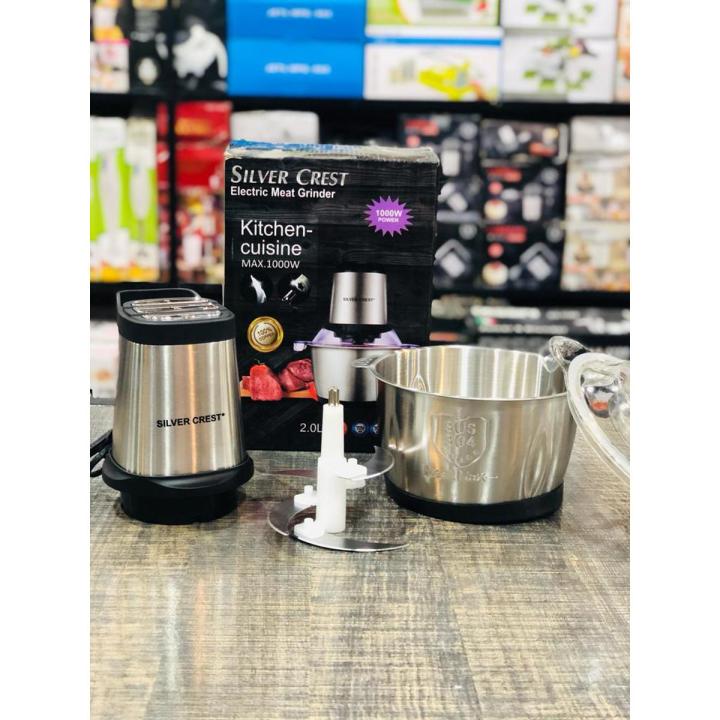 Silver Crest Electric Meat Grinder chopper with Glass bowel, Stainless steel sharp blades , 1000 ...