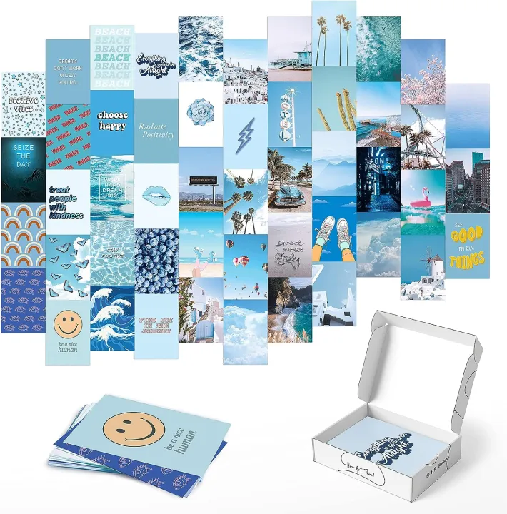 Sky Blue Aesthetic Wall Collage Kit Set of 20 HD Printed Photo Cards ...