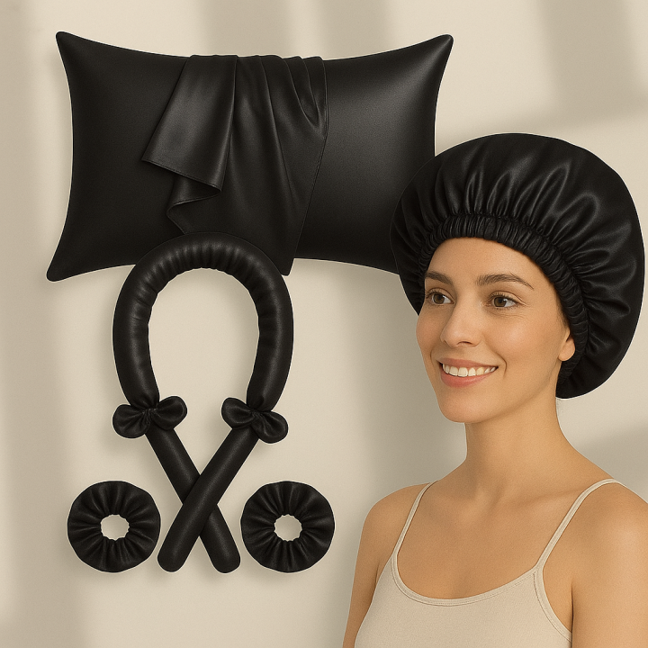Premium Satin Hair Protection Set Silk Pillowcase, Hair Bonnet ...