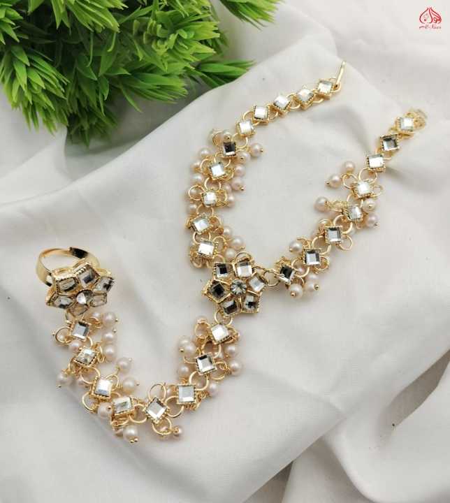 Fashionable Fancy Gajra Style Bracelet Link Finger Adjustable Ring ...