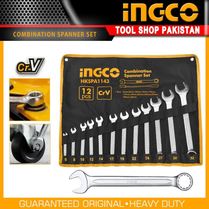 Ingco 12 pcs Combination Spanner Set 6-32mm CrV | Daraz.pk