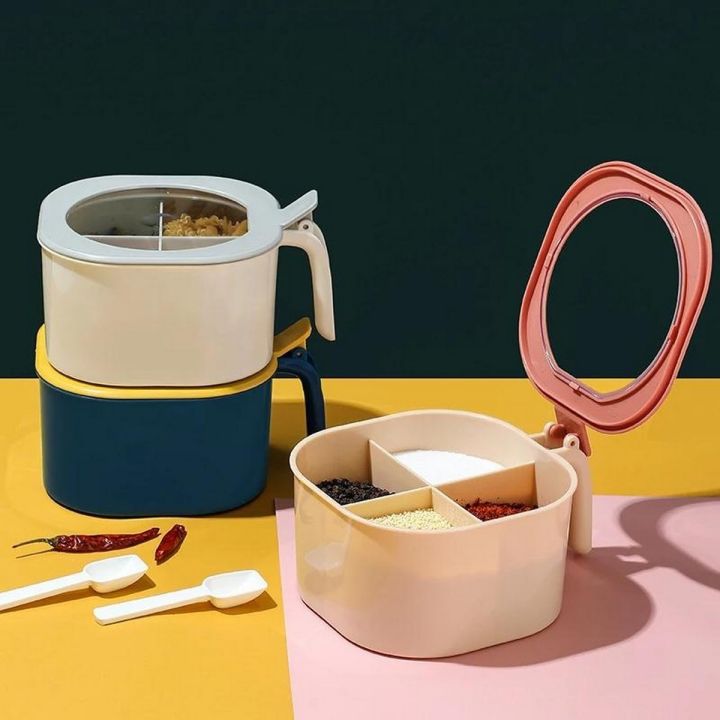 4 Grid Spice Jar Seasoning spice Container Square Pepper Pot Box Spice ...