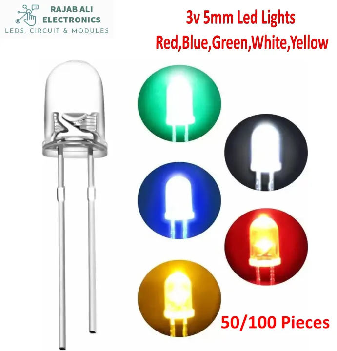 5mm RGB LED Light Bulbs Set - Multi-Color 3V with Switched Power - Red ...